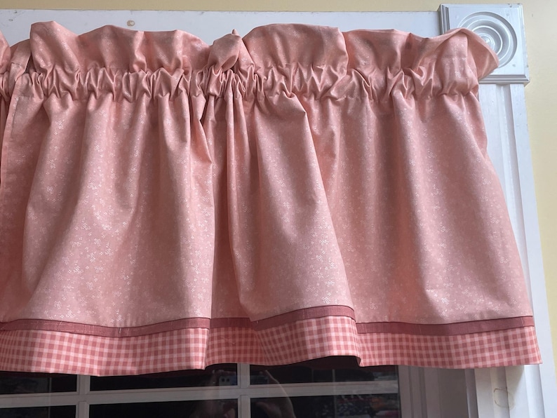 Peach Pink White Floral Valance 17x44 | Small Flower Rod Pocket Curtain ...
