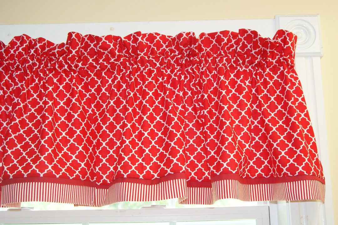 Red Valance Waverly Inspirations White Lattice 17” X 44" Curtain Window ...