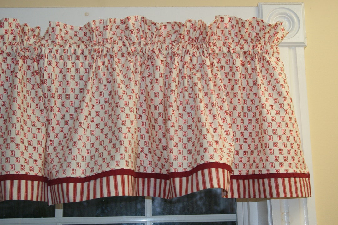 Cream Red Toile Valance – China Red Ditsy Curtain 17x44 – Handmade ...