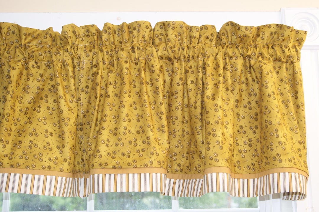 Gold Tan Floral Valance – 17x44 Henry Glass Curtain for Kitchen ...