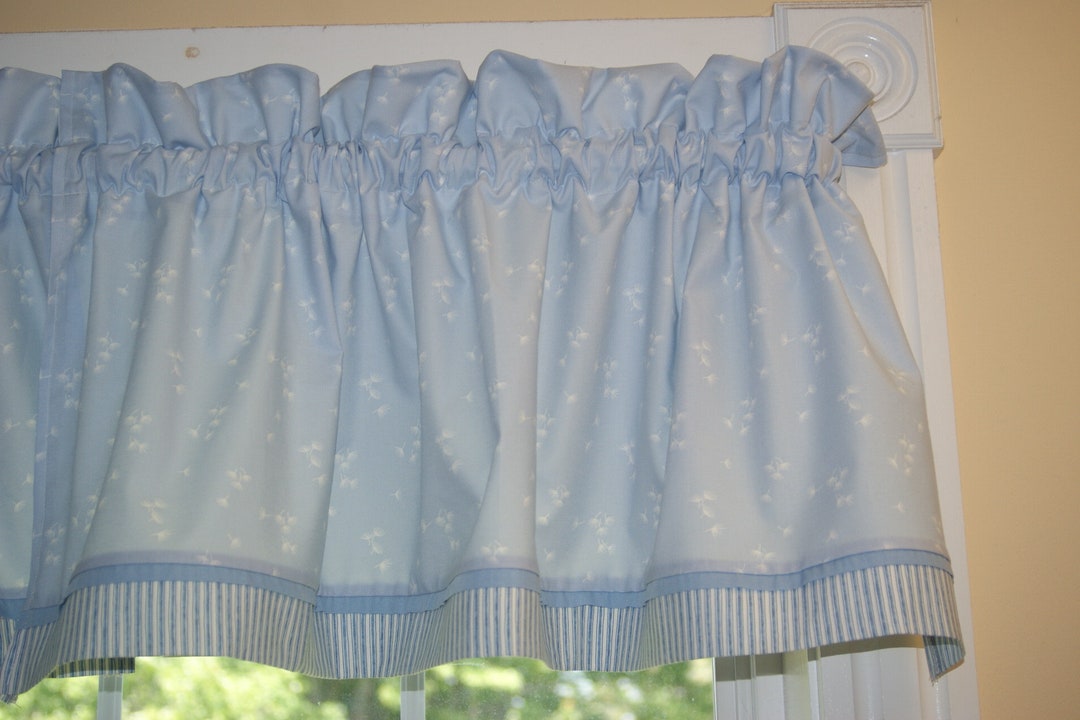 Powder Blue White Valance Floral 100 Years Andover Fabrics 17 X 44 ...