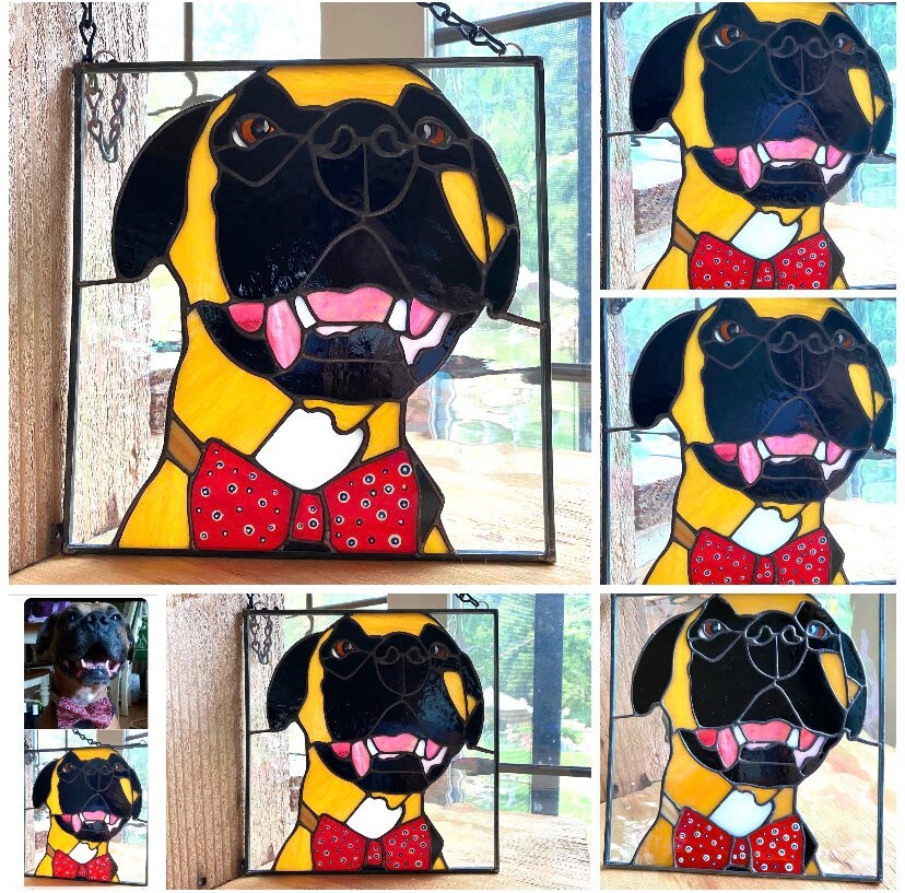 Custom Pet Dog Portrait Stained Glass Memorialized Memorial | Etsy