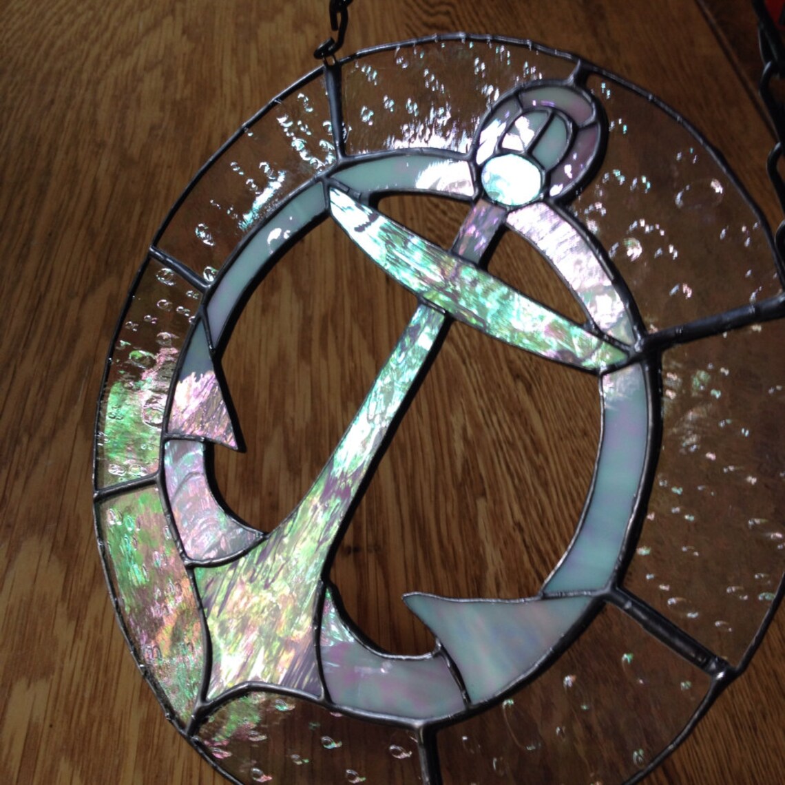 Stained Glass Anchor Nautical Pink Ocean Suncatcher Handmade - Etsy