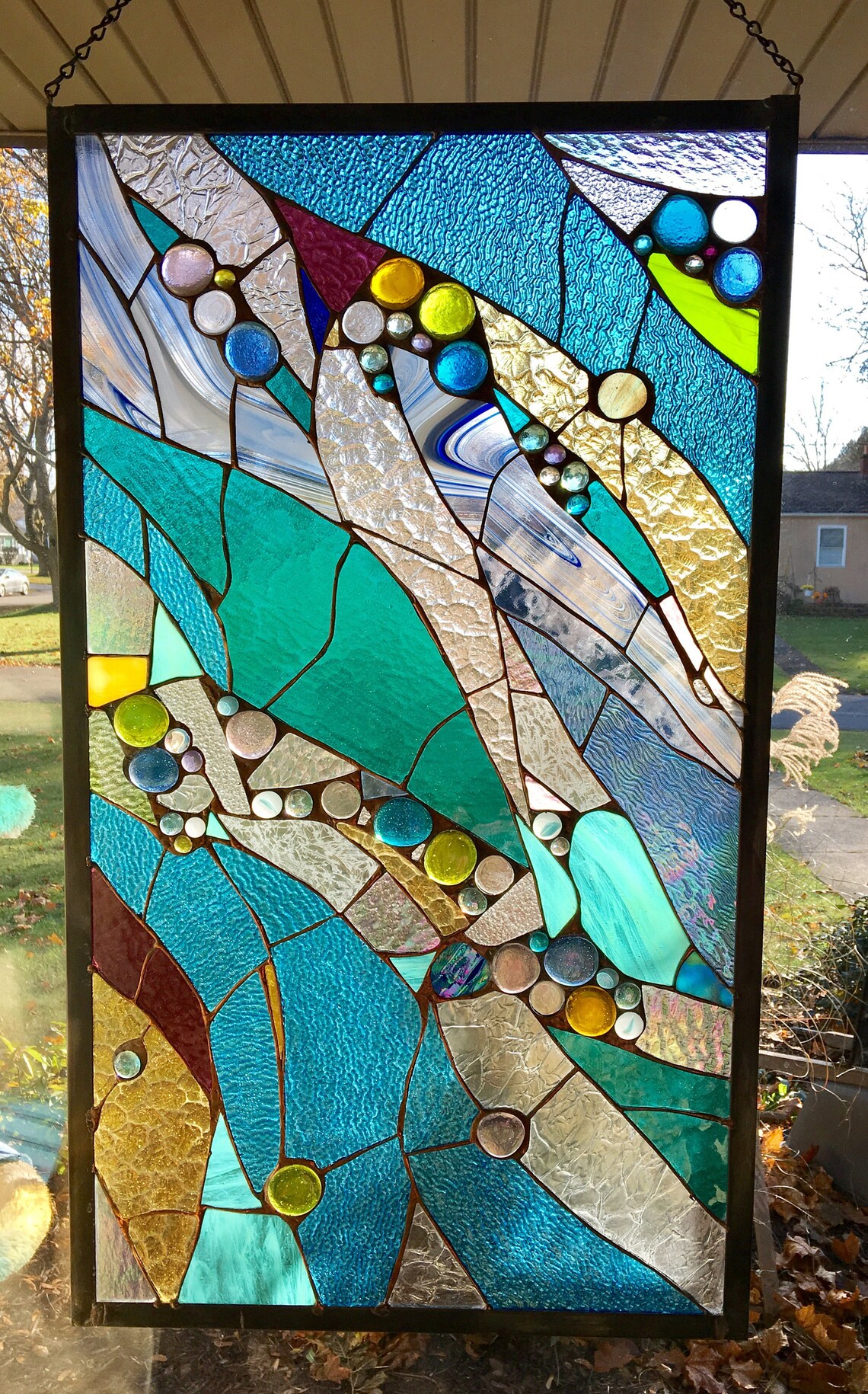 Staiend Glass Abstract Panel Blues Oceane Theme Calming | Etsy