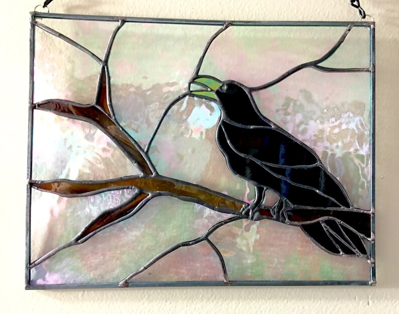 Crow Raven Stained Glass Panel or Sun Catcher Handmade Wall - Etsy