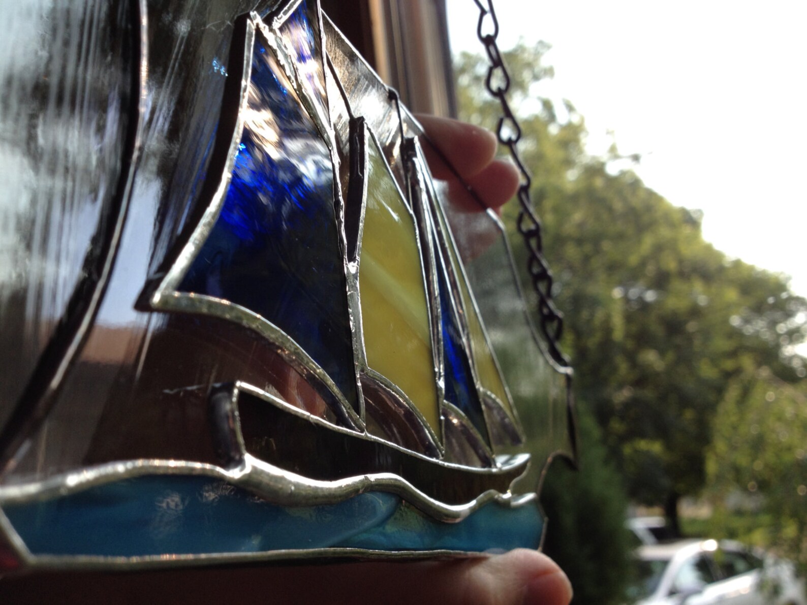 Stained Glass Ship in A Bottle Yellow and Blue Nautical - Etsy