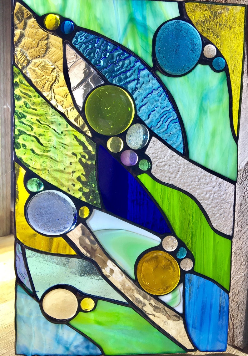 Custom Abstract Handmade Stained Glass Panel Sun Catcher | Etsy