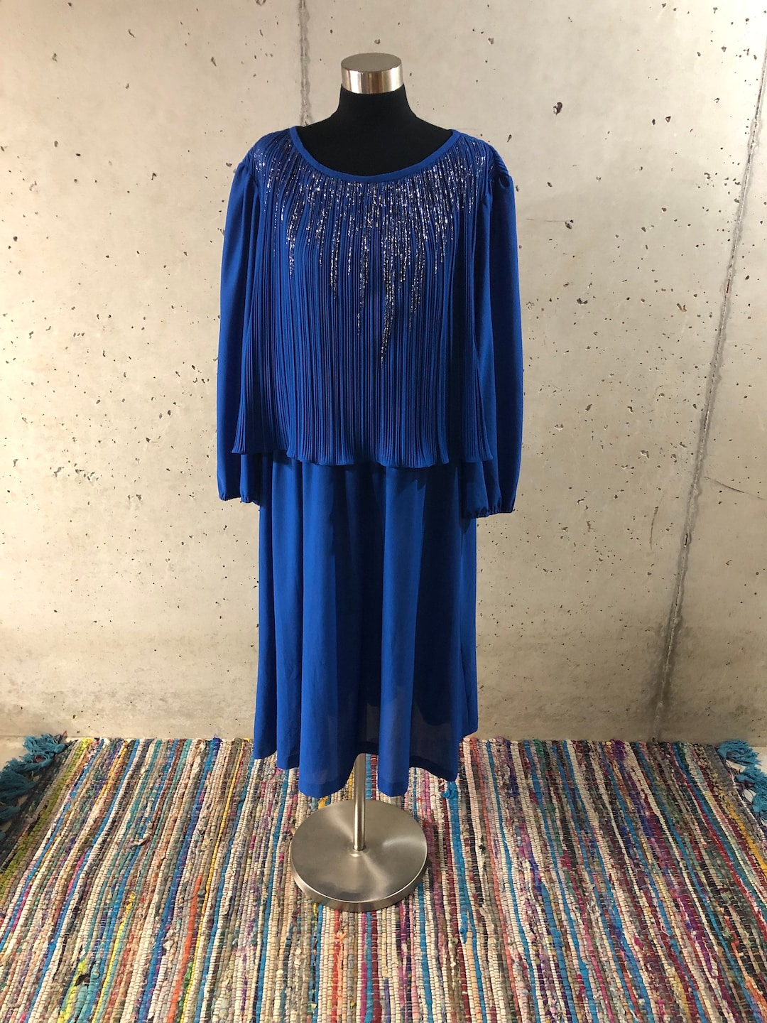 Gilbérti 1980s Royal Blue Sparkle Plus Size Dress Size 48 approx. 22-24 ...