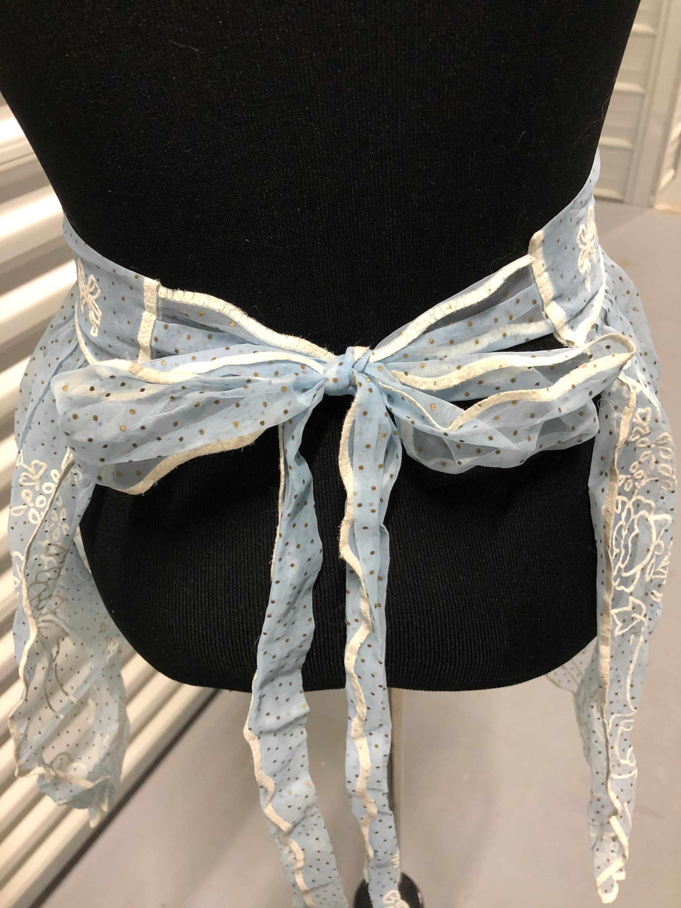 1950\u2019s Vintage Light Blue Polka Dot Apron with Cream Bow and ...