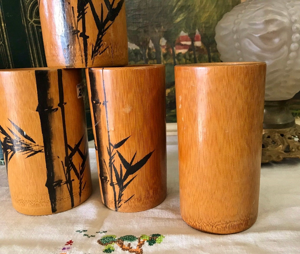25.00 Vintage BAMBOO WooD DRINKING CUPS Mid CenTURY MoDERN | Etsy