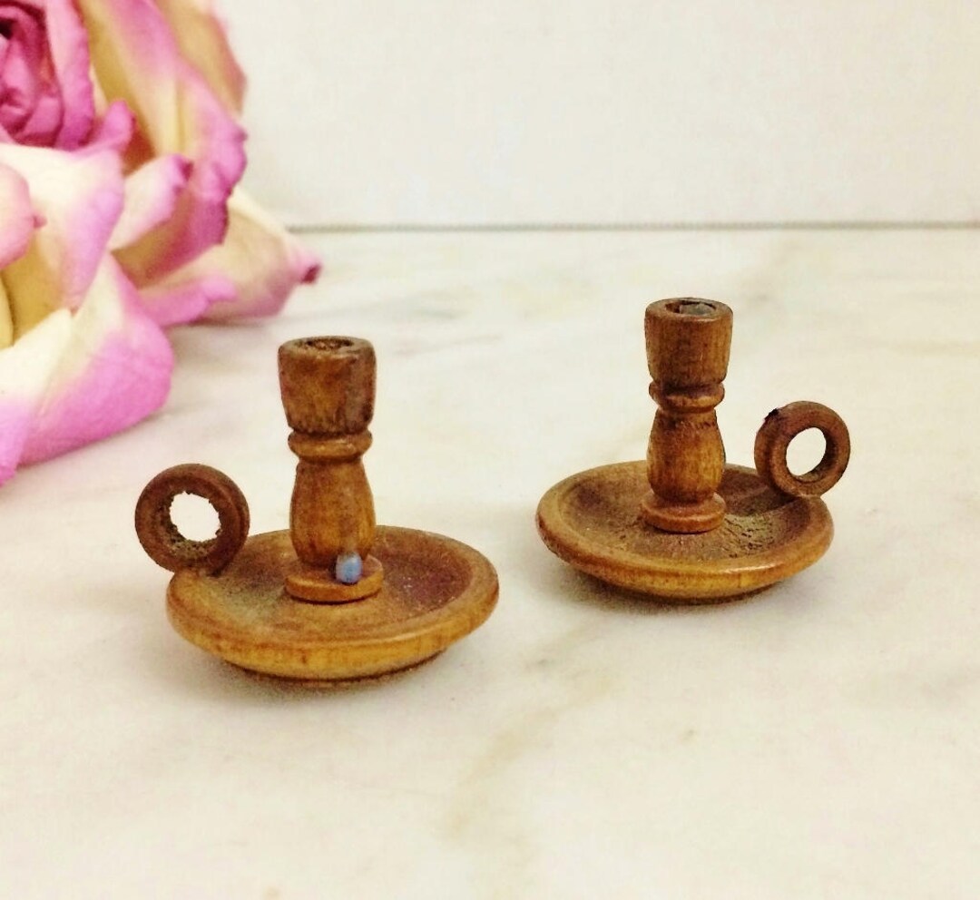 Mini WOOD CANDLESTICKS, Set of 2, Vintage Dollhouse Children's Toys ...