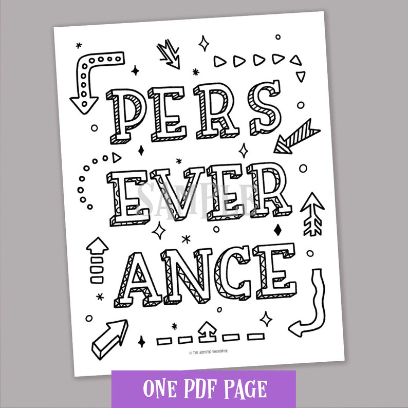 Perseverance Motivational Adult Coloring Page Instant Download - Etsy