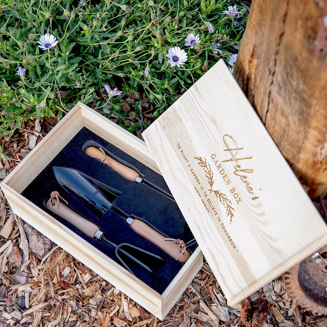 Personalised Wooden Garden Tool Box – Custom Engraved Gardening Gift ...