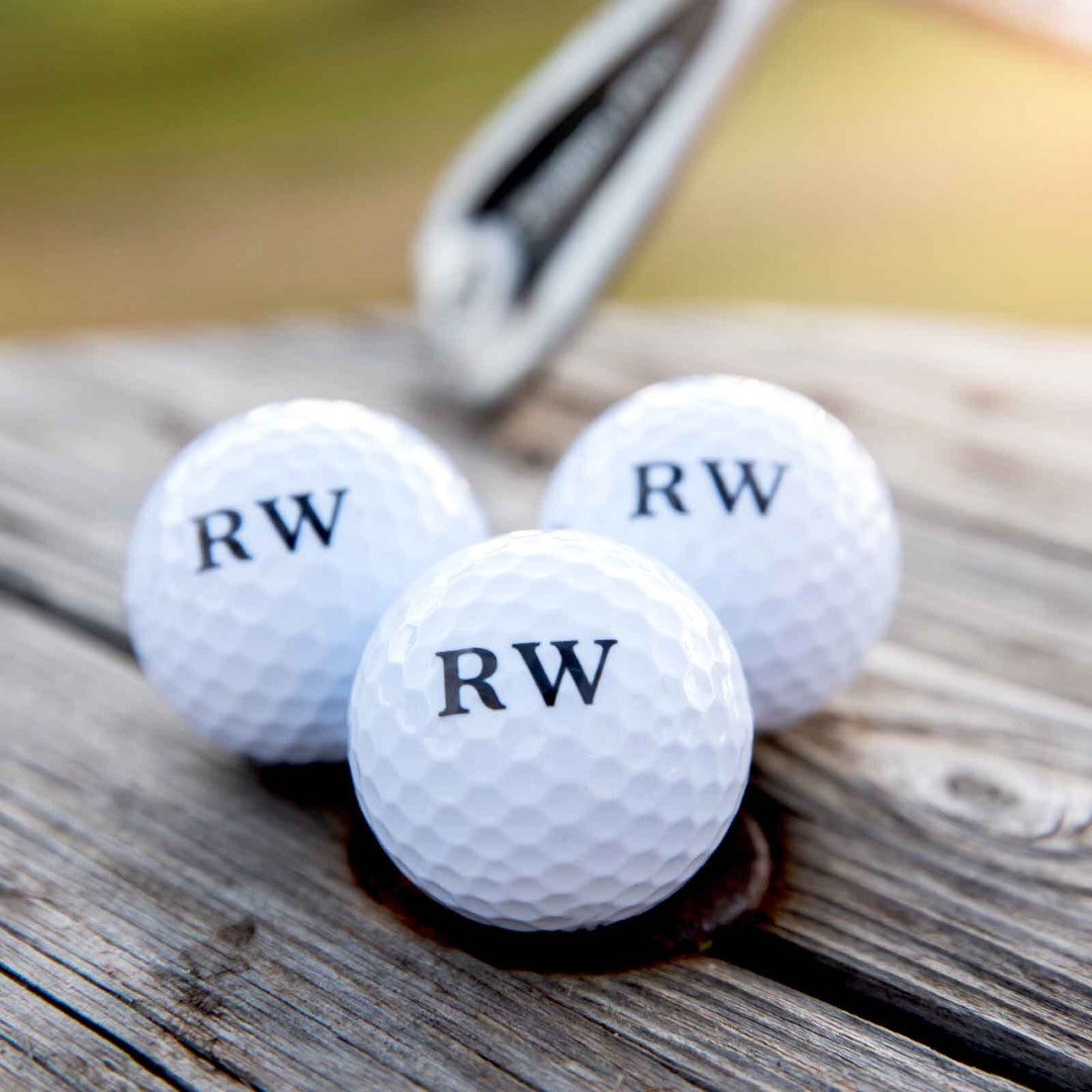 Personalised Monogram Golf Balls Set of 3, Custom Printed Initials Golf ...