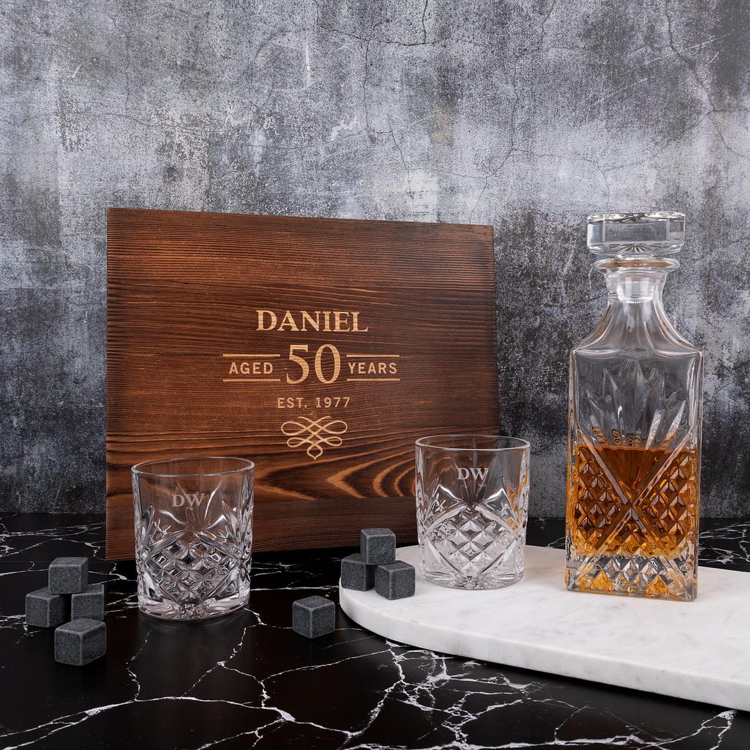 Birthday Name Decanter Set -personalised Engraved Initial Whiskey ...