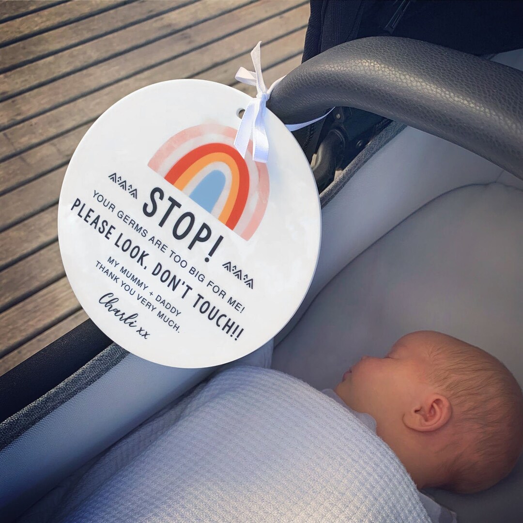 Name Pram Sign - Personalised Printed Don't Touch Safety Acrylic Pram ...