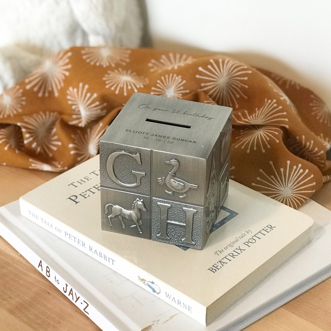 Child's Name Money Box - Personalised Engraved Baby Children Kids ...
