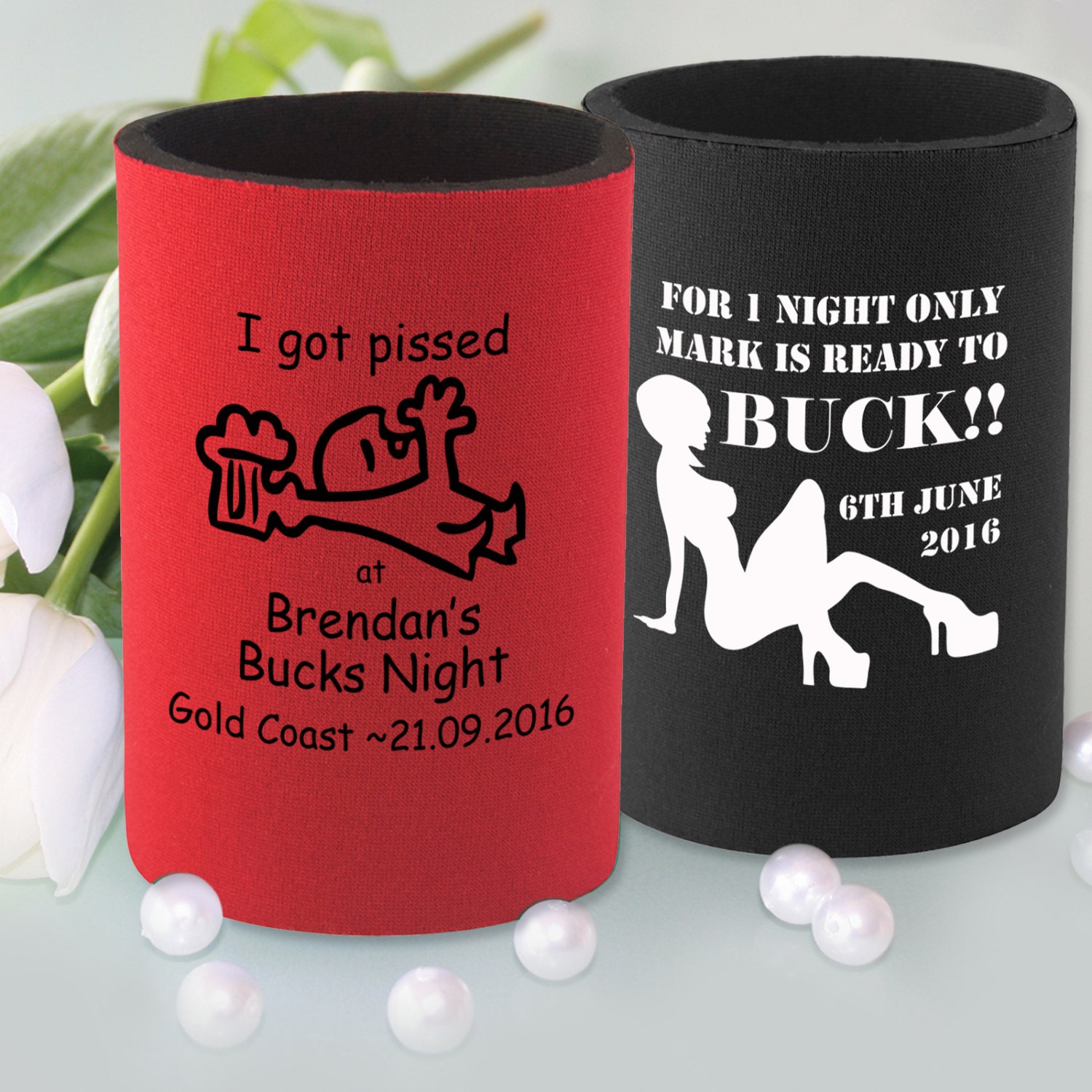 25 X Bucks Party Stubby Holders 1 Colour Print Etsy
