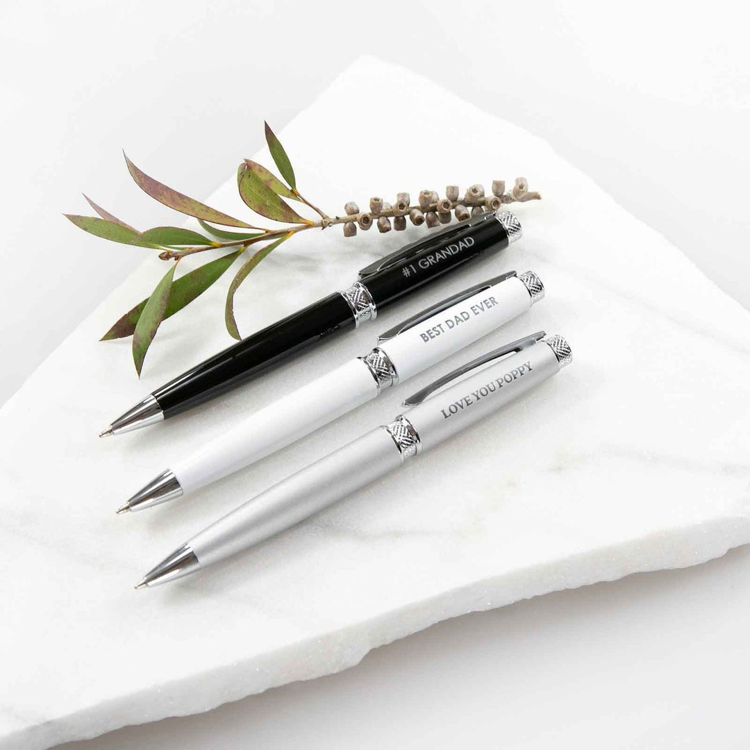 Fathers Day Name Pen - Personalised Engraved Name Black White Silver ...
