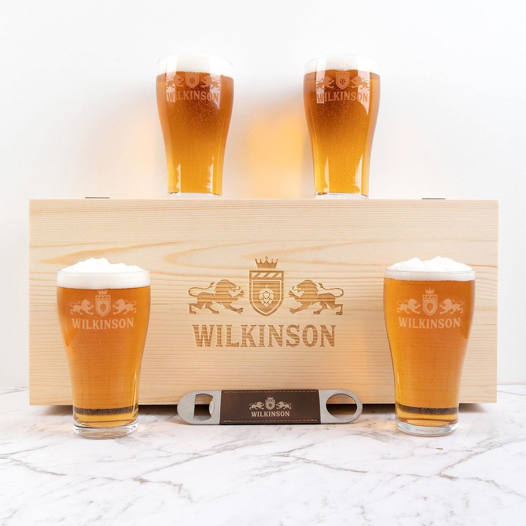 Personalised Beer Glass Gift Set – Custom Engraved 500ml Glass in ...