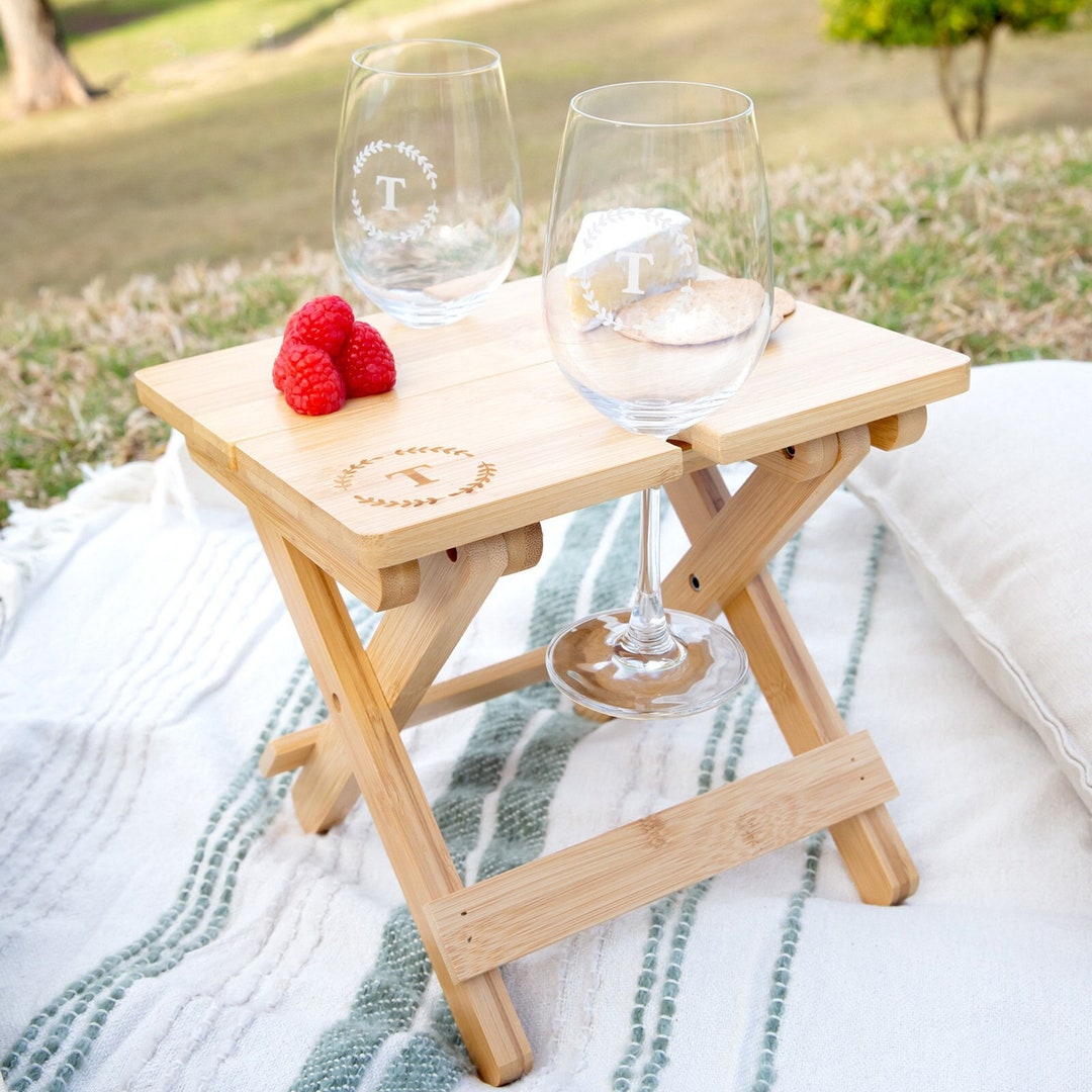 Name Mini Picnic Table Set - Personalised Engraved Picnic Table & Wine ...