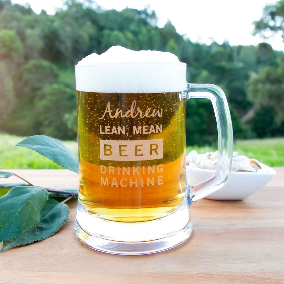 Funny Personalised Beer Mug - Custom Name Engraved 500ml Glass Stein ...