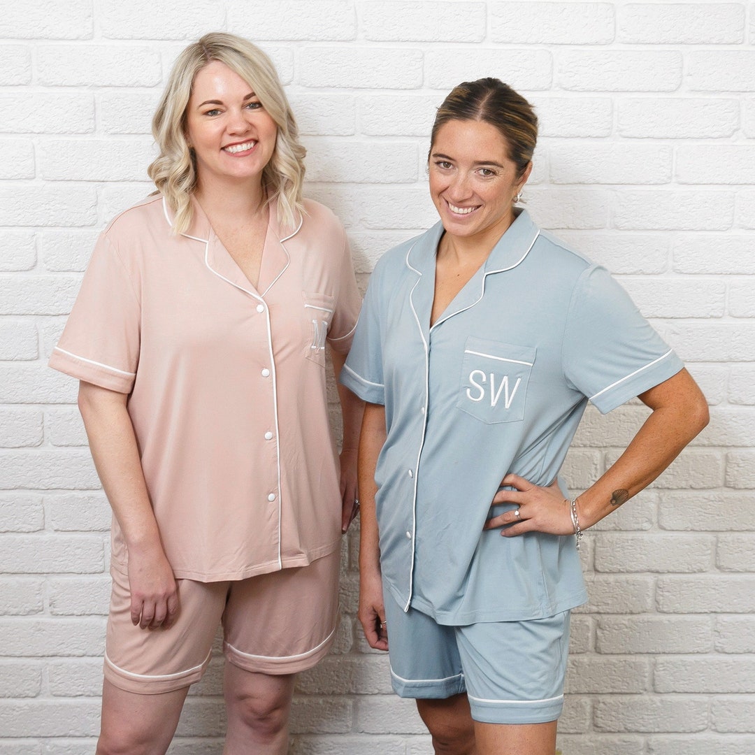 Initials Bamboo Pyjamas - Personalised Embroidered Monogrammed Pink ...