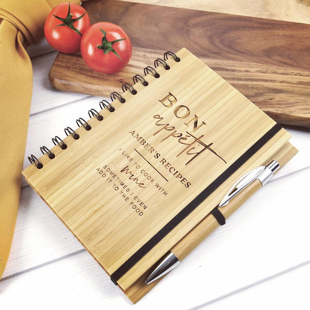 Personalised Bamboo Recipe Book – Engraved Cookbook With Pen for Bakers ...