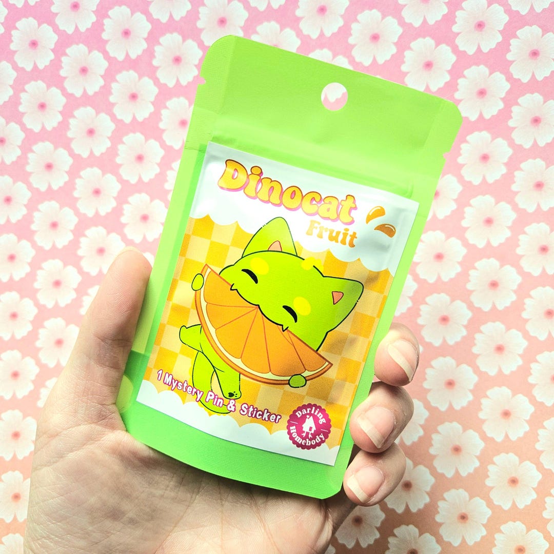 Dinocat Fruit Pin and Sticker Set - Etsy
