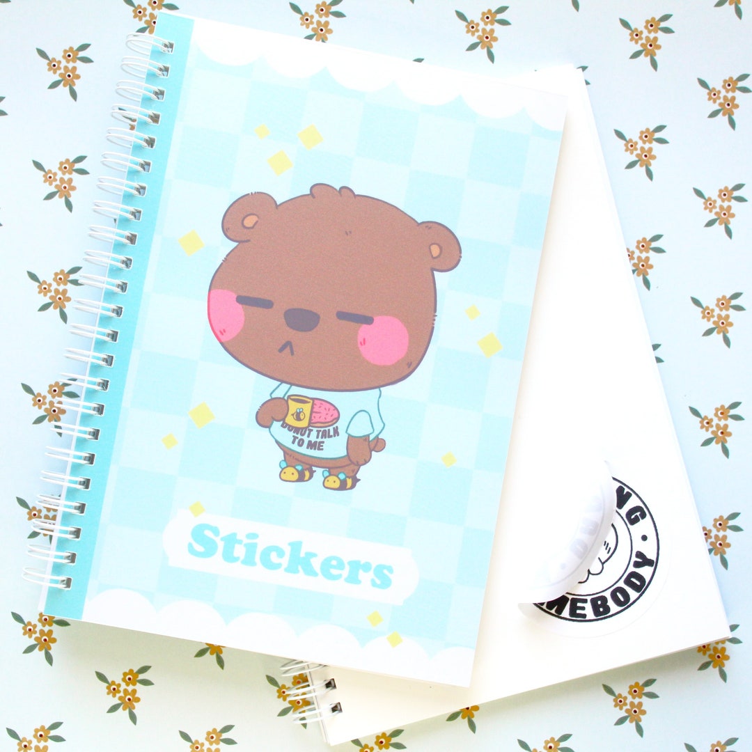 50 Page Sticker Keeper Book. Cute Bear Drinking Coffee. Reusable ...