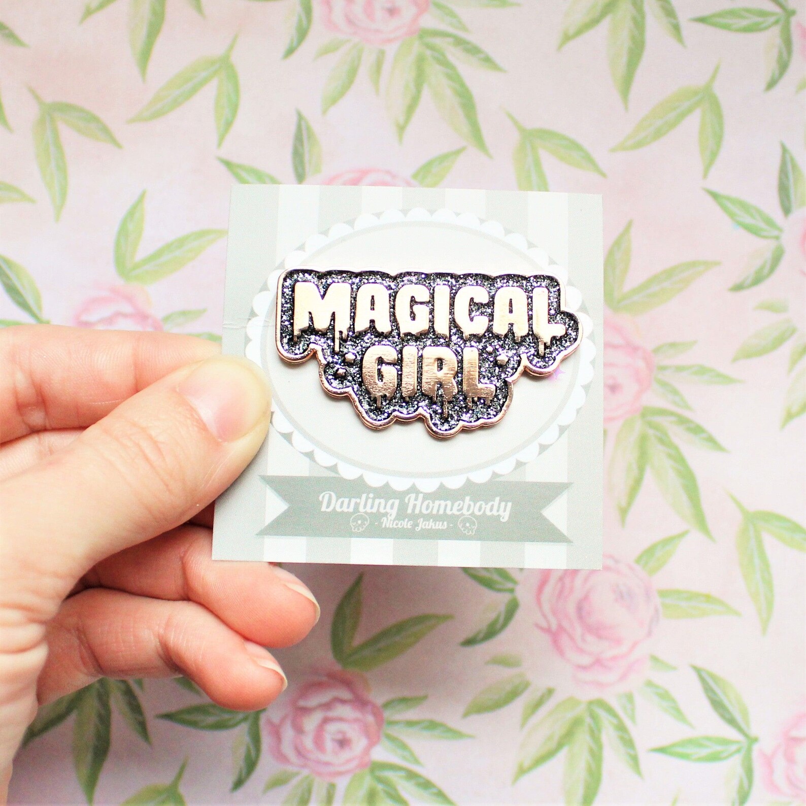 Magical Girl Enamel Pin. Rose Gold W Black Glitter. Sailor Moon Gift ...
