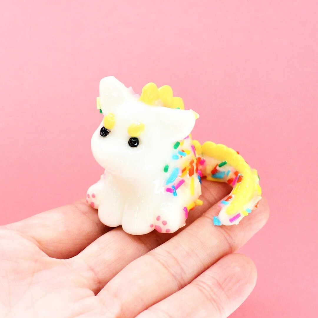 Dinocat Yellow Ice Cream Sprinkle Figure / Handmade Resin Art Toy Mini ...