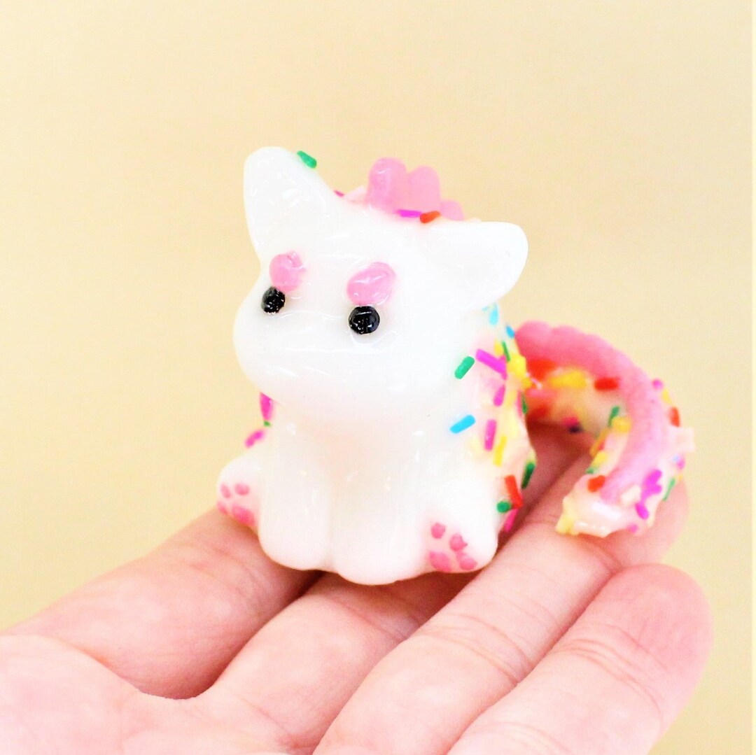 Dinocat Pink Ice Cream Sprinkle Figure / Handmade Resin Art Toy Mini ...