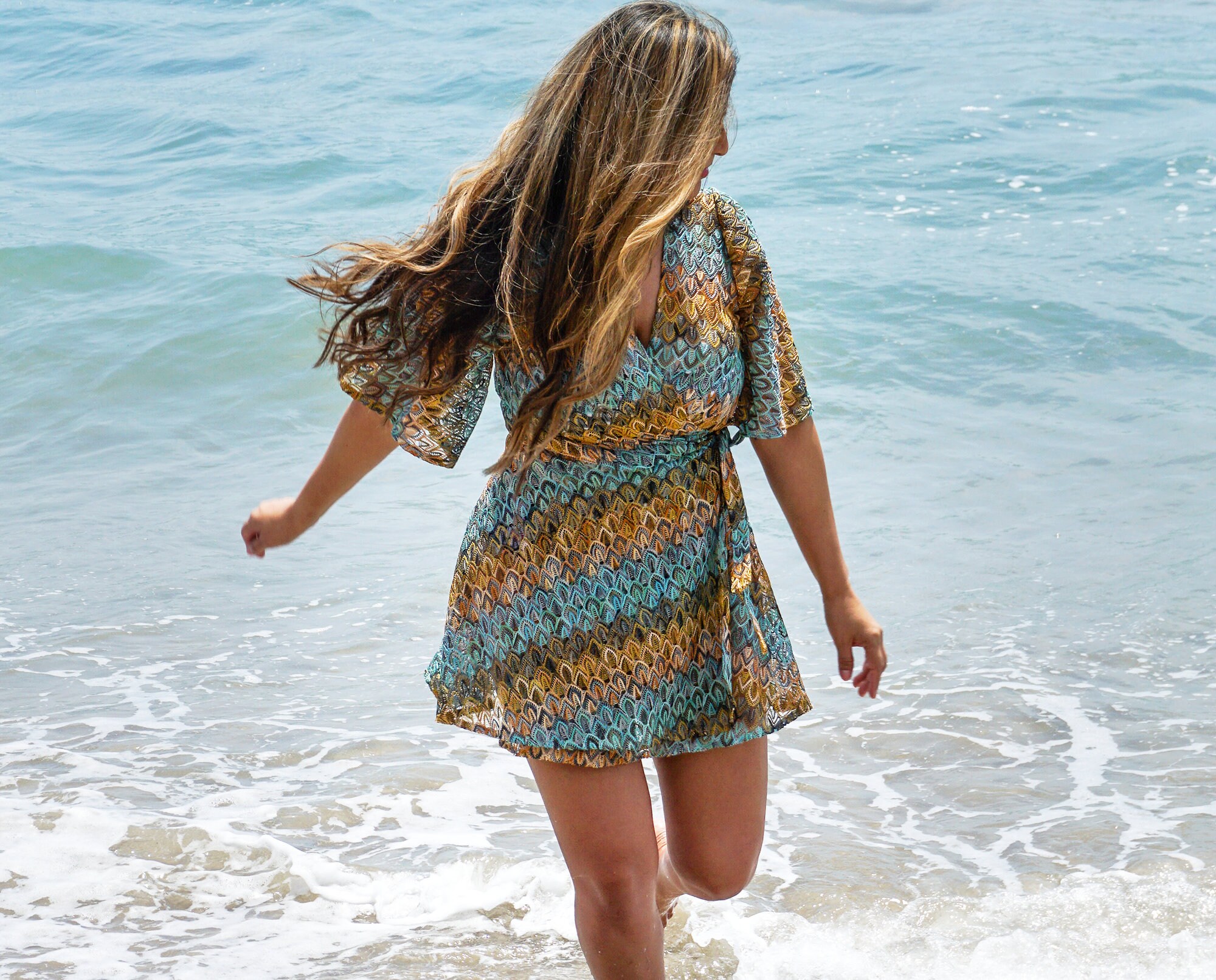 Colorful Knit Lace Wrap Cover-up Swimwear Dress, Wrap Dress, Swim Cover ...