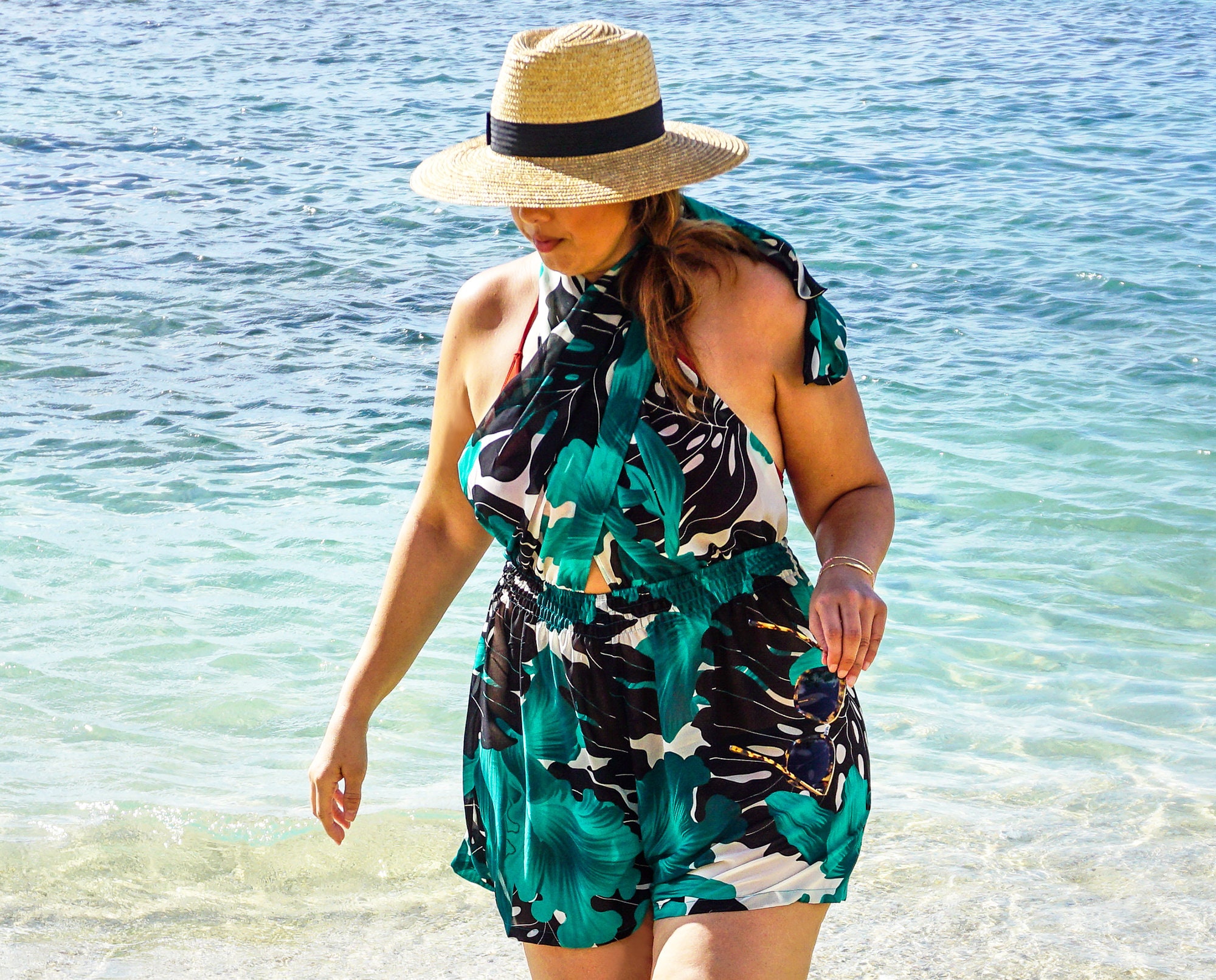 Tropical Halter Romper Beach Swimsuit Cover-up, Bridal Party Swim ...