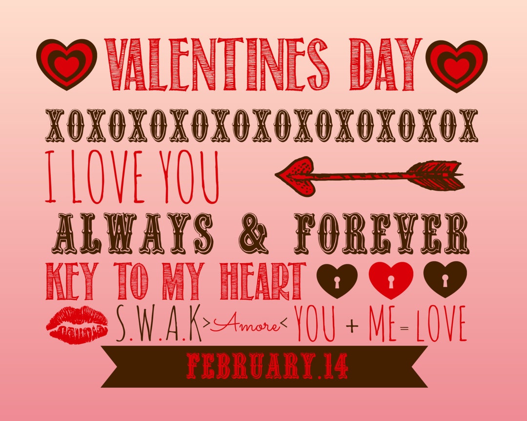 Valentines Day Subway Art 8X10, Digital Art, Word Art, Gift Idea - Etsy
