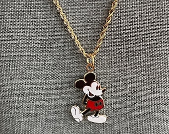 Vintage Mickey Mouse Charm on 18K Gold Plated Stainless Steel 18" Cable ...