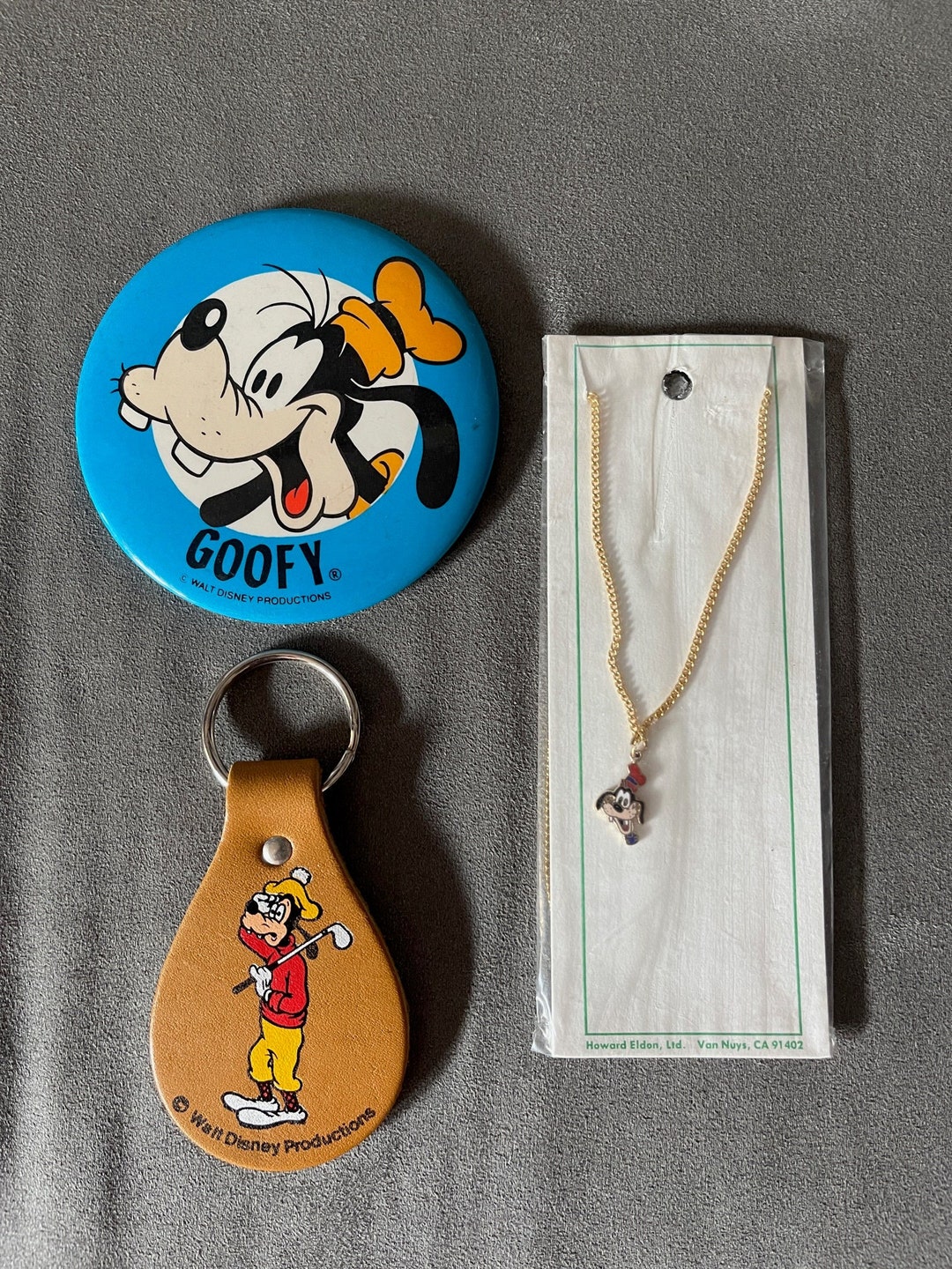 Goofy New Old Stock Vintage Disney Set: Keychain, Button & Necklace - Etsy
