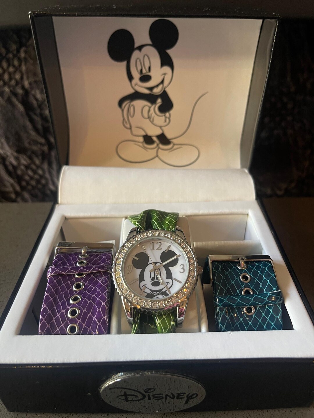 RARE Vintage Rhinestone Mickey Mouse Watch Set With 3 Interchangeable ...