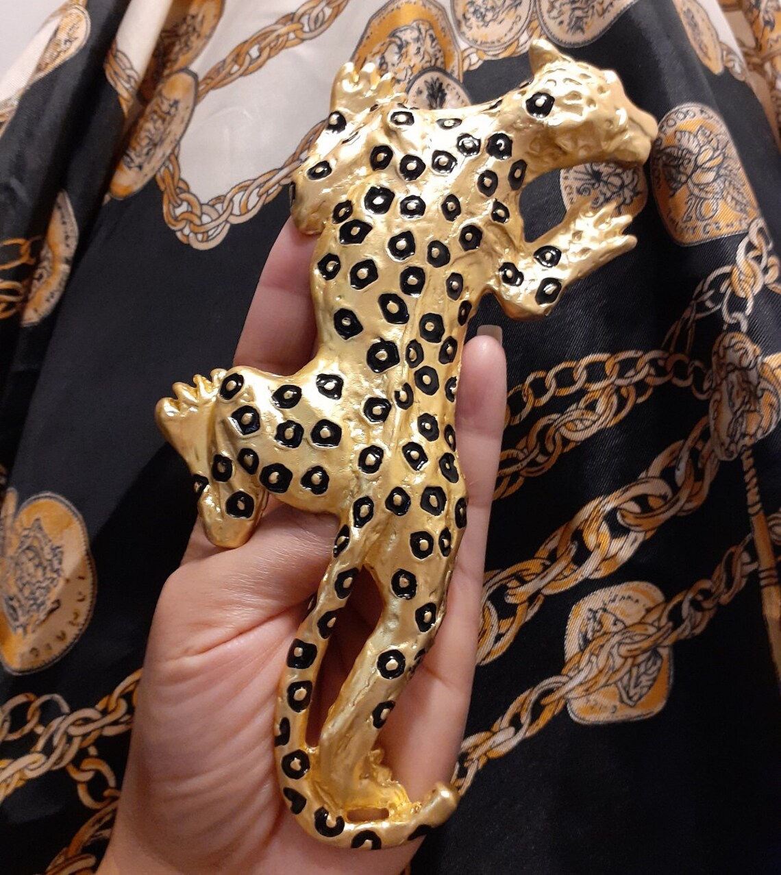 Striking Wild Animal Matte Finish Gold Tone Metal and Black Enamel ...