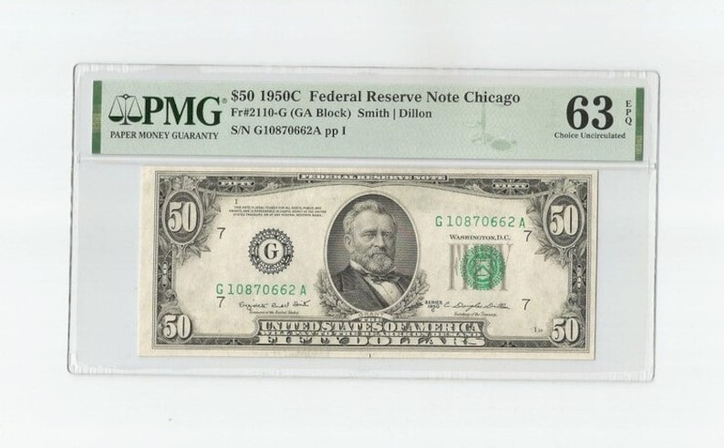 1950 Series C US 50 Dollar Bill Federal Reserve Note Chicago - Etsy
