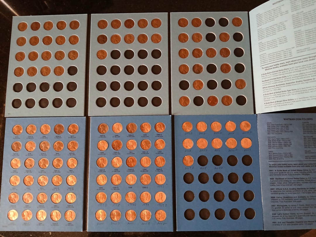 US Lincoln Pennies One Cent Penny Coins Collection in 2 Whitman Folders ...