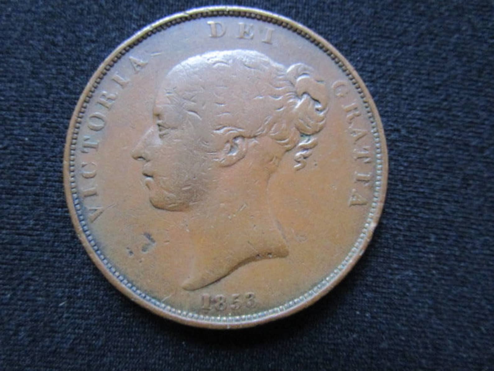 1853 British Large Penny One Cent Vintage Antique Penny Copper Coin ...