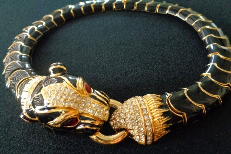 Iconic CINER Jewelry Gold Tone Black Enamel Pave Diamante - Etsy