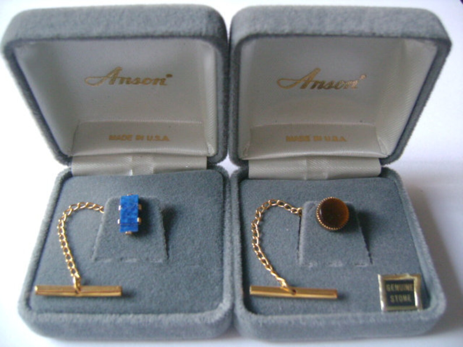 ANSON Men's Jewelry Accessories Lot 2 Tie Tacks Yellow Gold Plated W ...