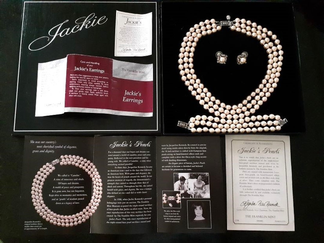 Franklin Mint Jackie's Kennedy Triple Strand Creamy Luster Faux Pearls ...