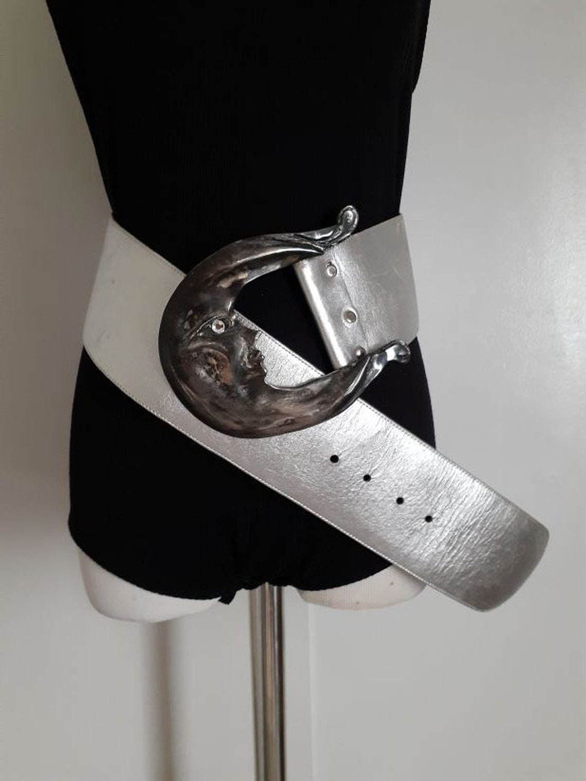 1980s LALOON Exclusive Design Silver Pewter Tone Metal Clear Crystal ...