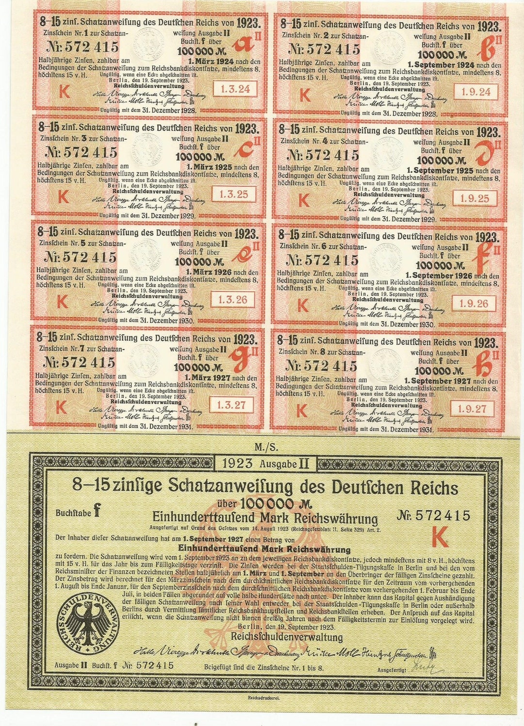 Obsolete Collectible German 100000 Marks Bond From 1923 With - Etsy