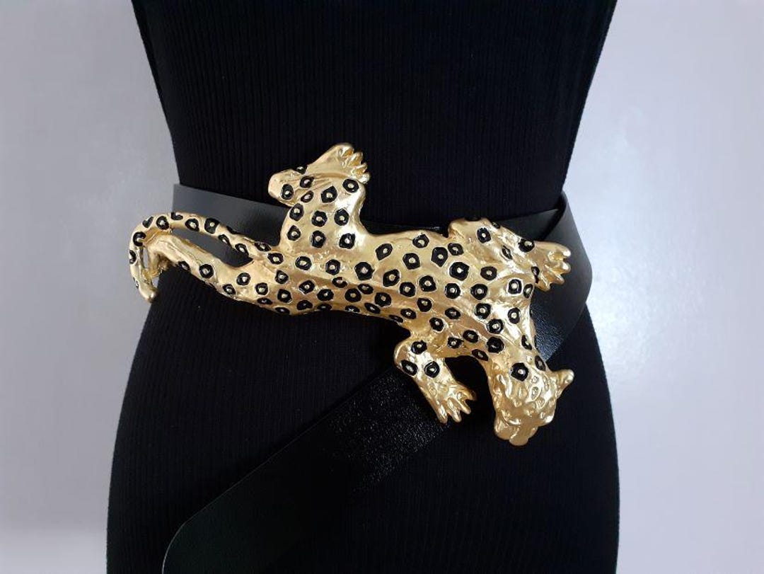 Striking Wild Animal Matte Finish Gold Tone Metal and Black Enamel ...