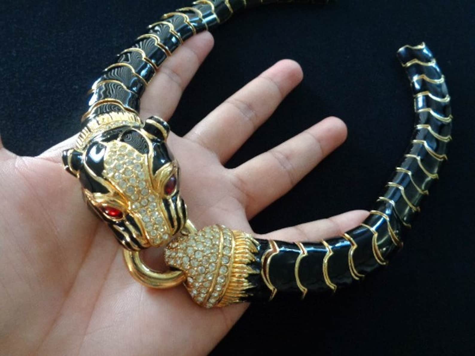 Iconic CINER Jewelry Gold Tone Black Enamel Pave Diamante Crystal ...